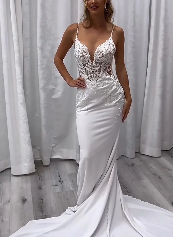 Trumpet/Mermaid Sleeveless Sweep Train Elastic Satin Wedding Dresses ...