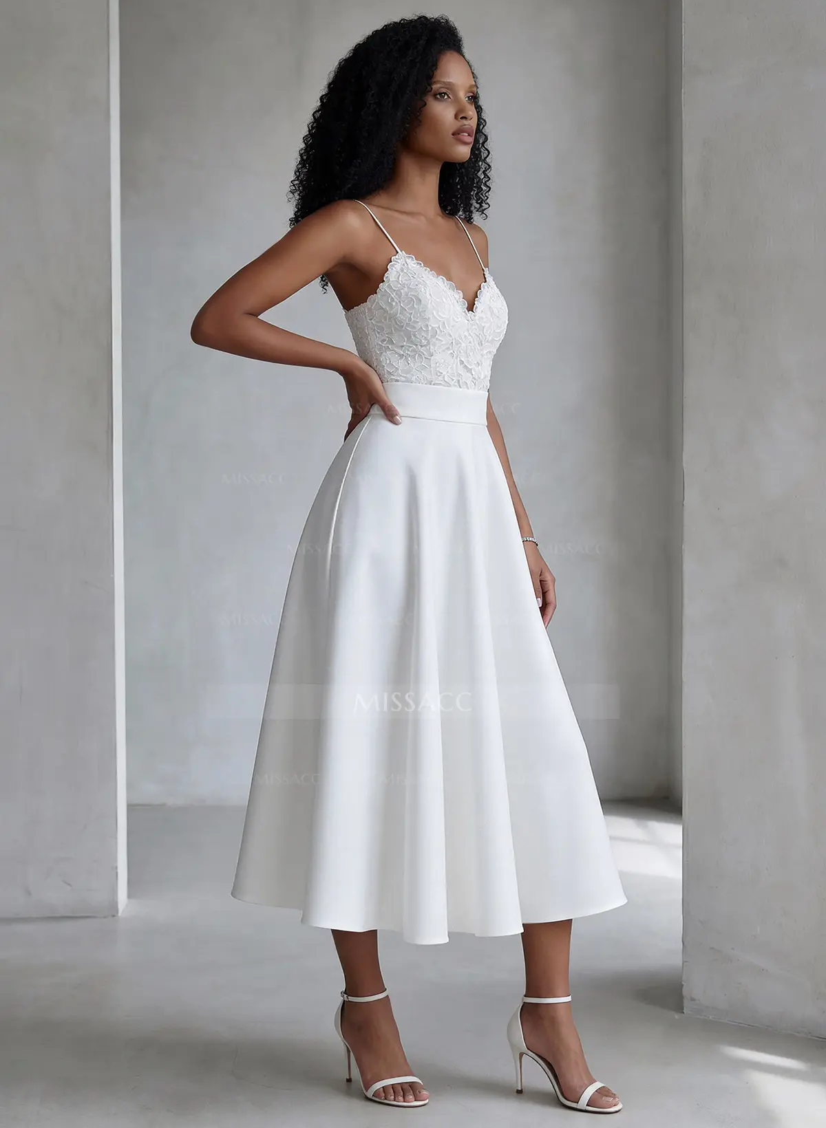 Lace Short Reception Wedding Dresses With Tea-Length - Missacc