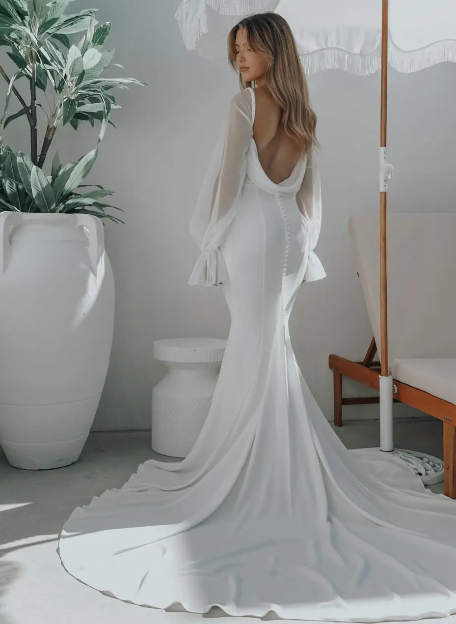 Long Sleeves Cowl Back Mermaid Wedding Dresses - Missacc