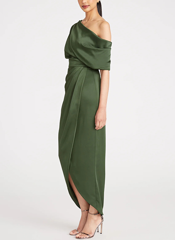 Sheath/Column One-Shoulder Satin Evening Dresses With Pleated - Missacc