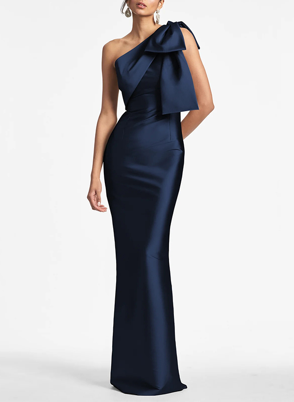 Sheath/Column One-Shoulder Satin Mother Of The Bride Dresses With Bow(s ...