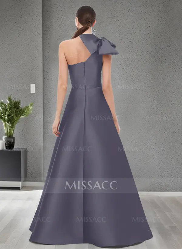 A-Line One-Shoulder Satin Mother Of The Bride Dresses With Bow(s ...