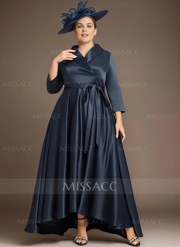 A-Line V-Neck 3/4 Sleeves Satin Mother Of The Bride Dresses With ...