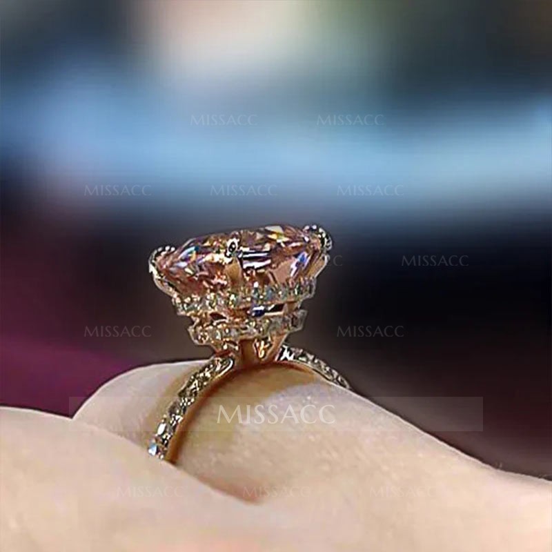 Rose Gold Peachy Pink Stone Cushion Cut Engagement Ring With Double ...