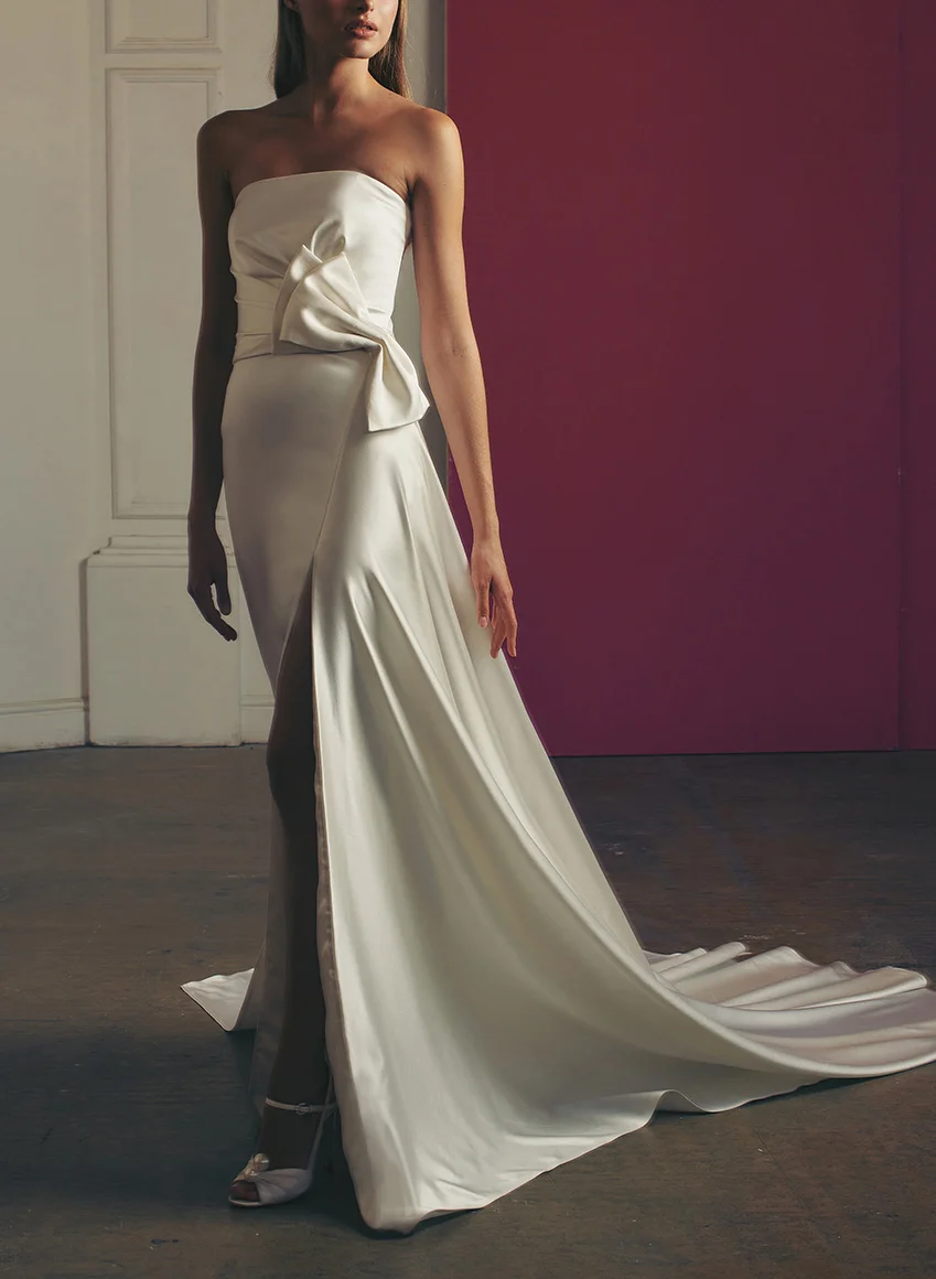 Simple Strapless Satin A-Line Wedding Dresses - Missacc UK