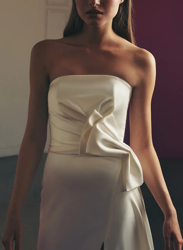 Simple Strapless Satin A-Line Wedding Dresses - Missacc UK