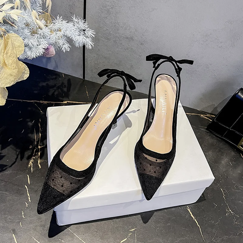 Mesh Kitten Heel Back Empty Wedding Shoes For Women - Missacc