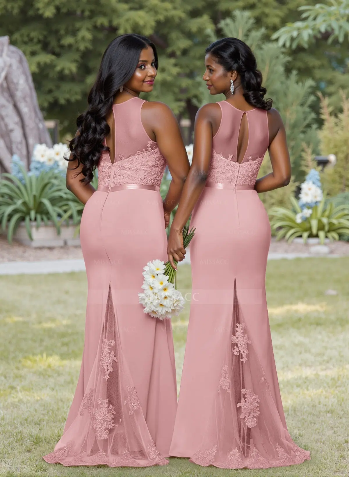 Exquisite Illusion Neck Cutout On The Back Elastic Satin Bridesmaid ...