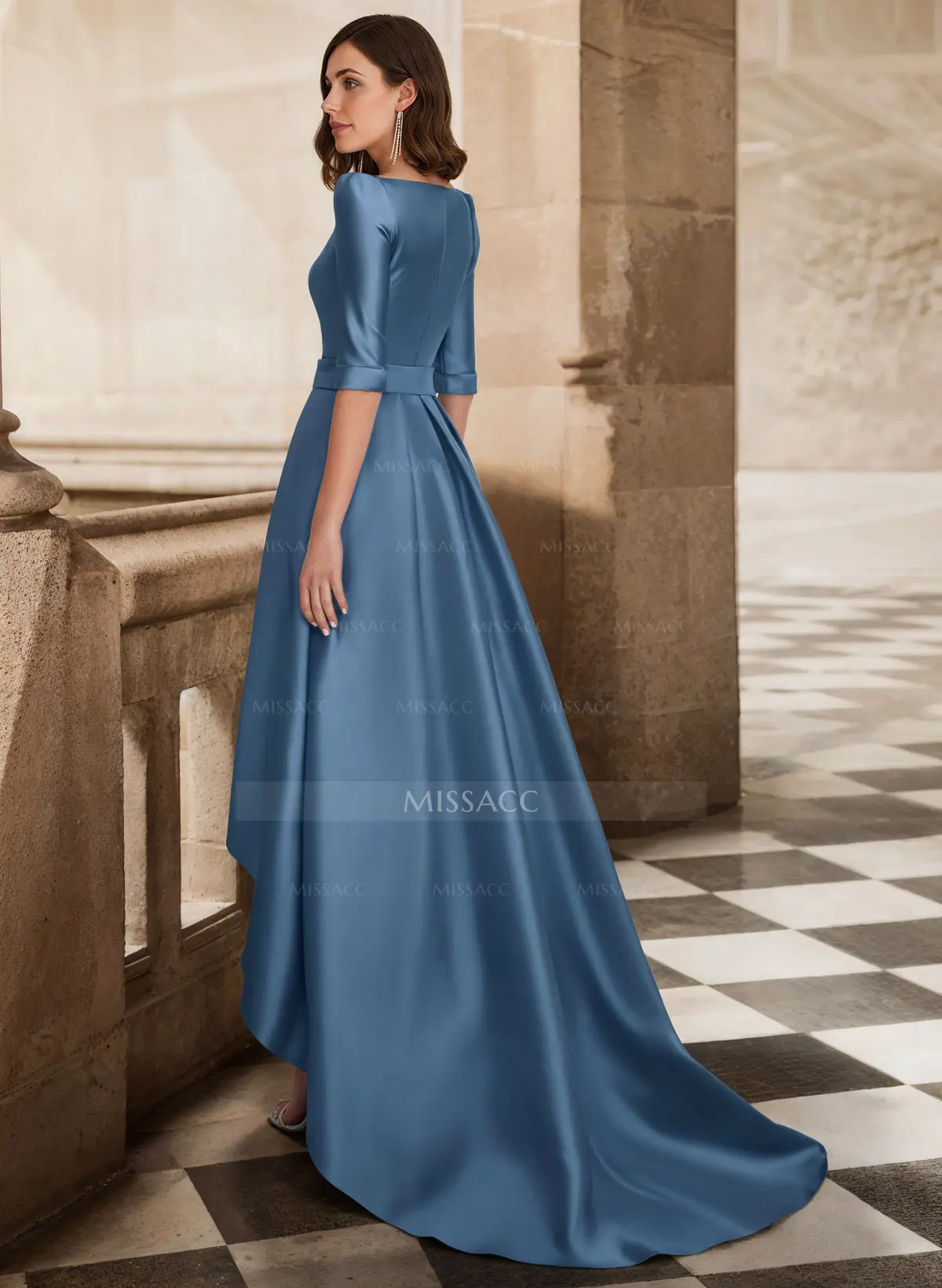 A-Line V-Neck 1/2 Sleeves Sweep Train Satin Mother Of The Bride Dresses ...