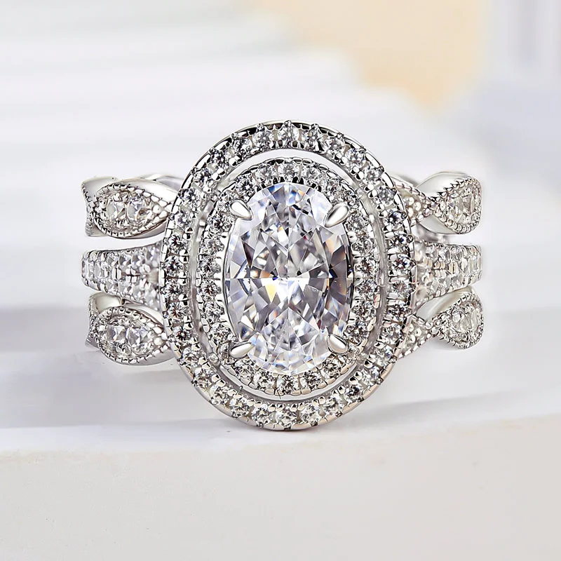 Gorgeous Double Halo Oval Cut Insert Wedding Ring Set In Sterling ...