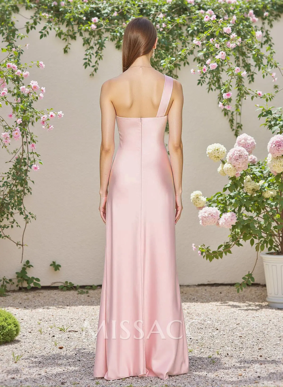 Unique One-Shoulder Outcut Neck Silk Like Satin Bridesmaid Dresses ...