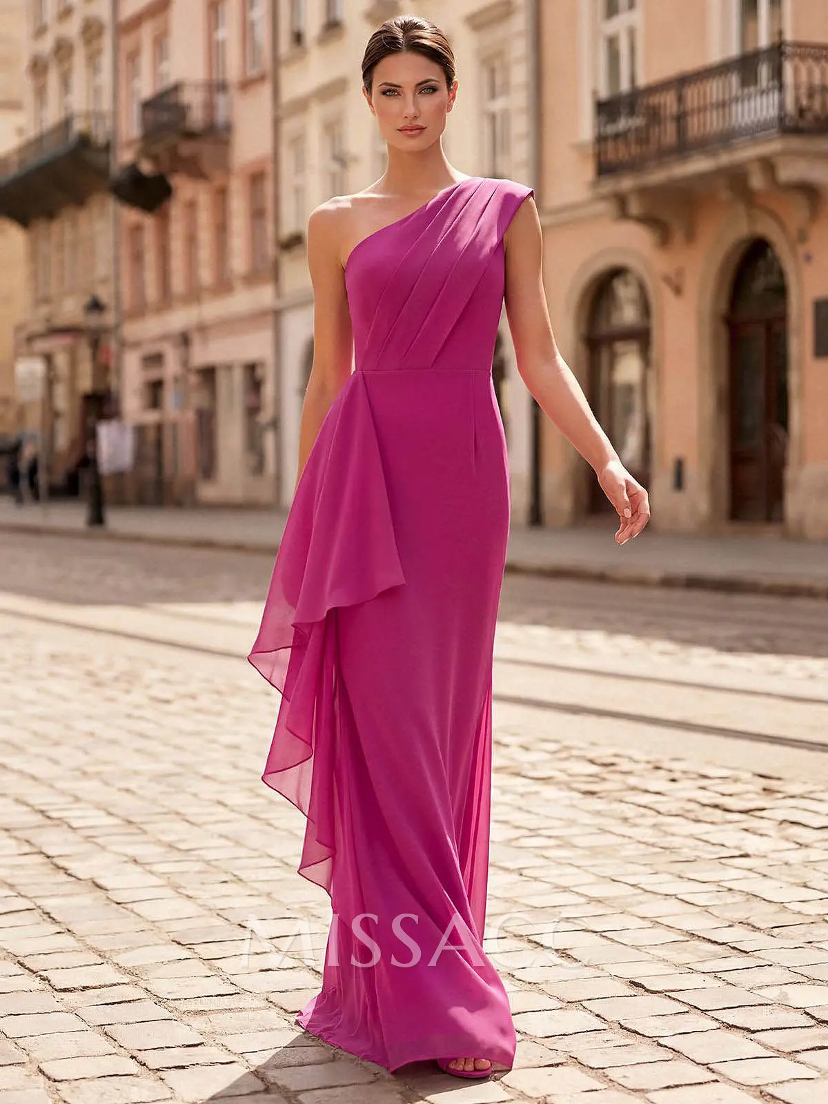 Sheath/Column One-Shoulder Floor-Length Chiffon Mother Of The Bride ...