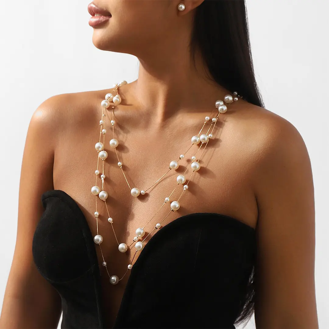 Retro Layered Pearl Necklaces Jewelry Sets Missacc
