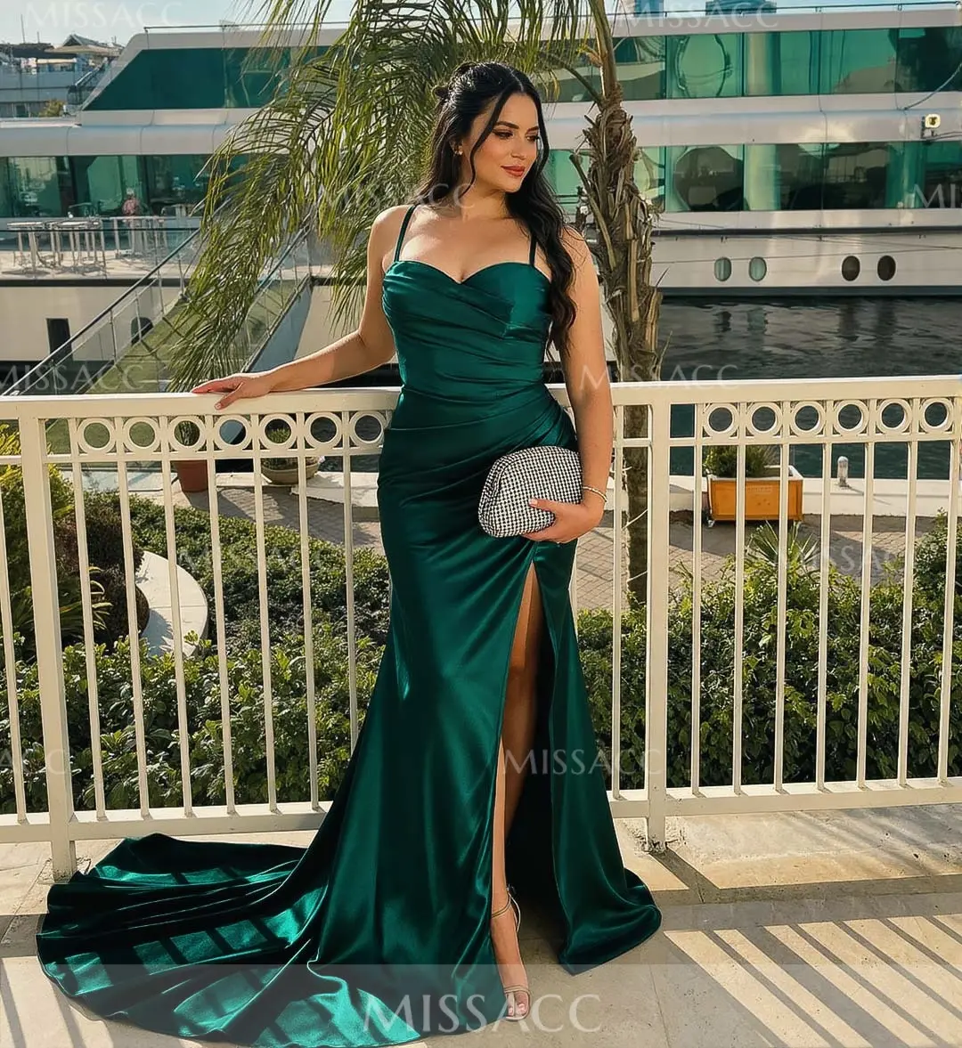 Classic Square Neckline High Split Court Train Silk Like Satin Prom ...